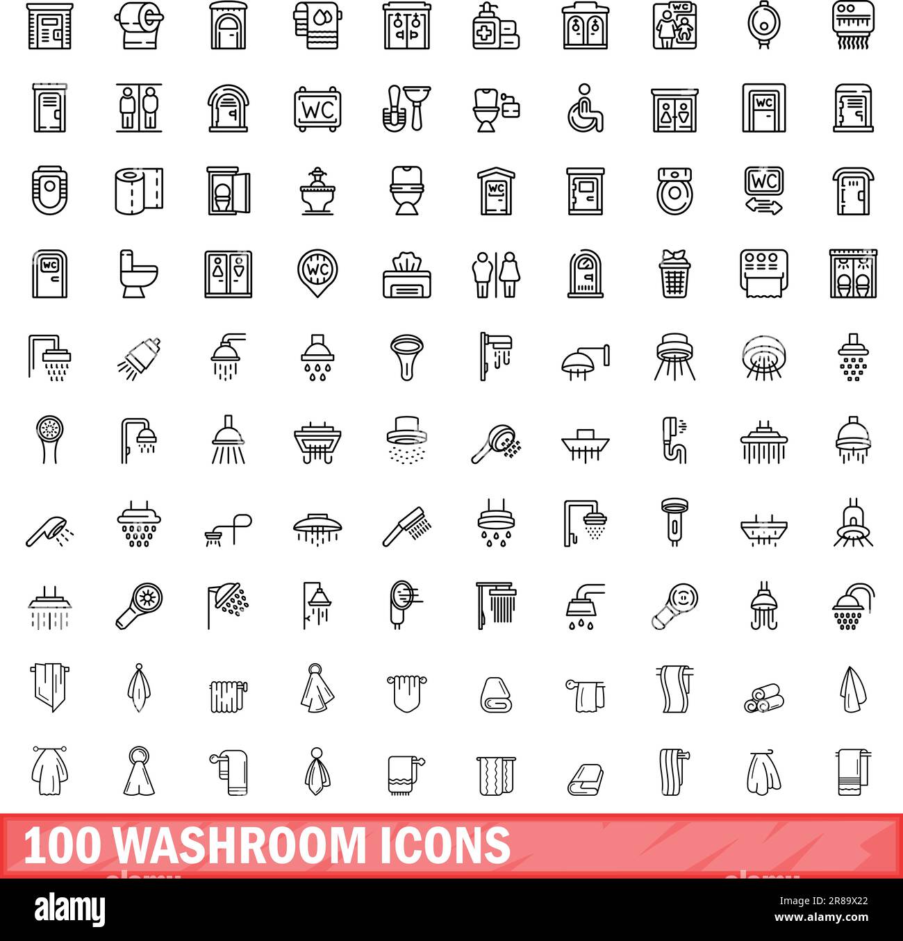100 washroom icons set. Outline illustration of 100 washroom icons ...