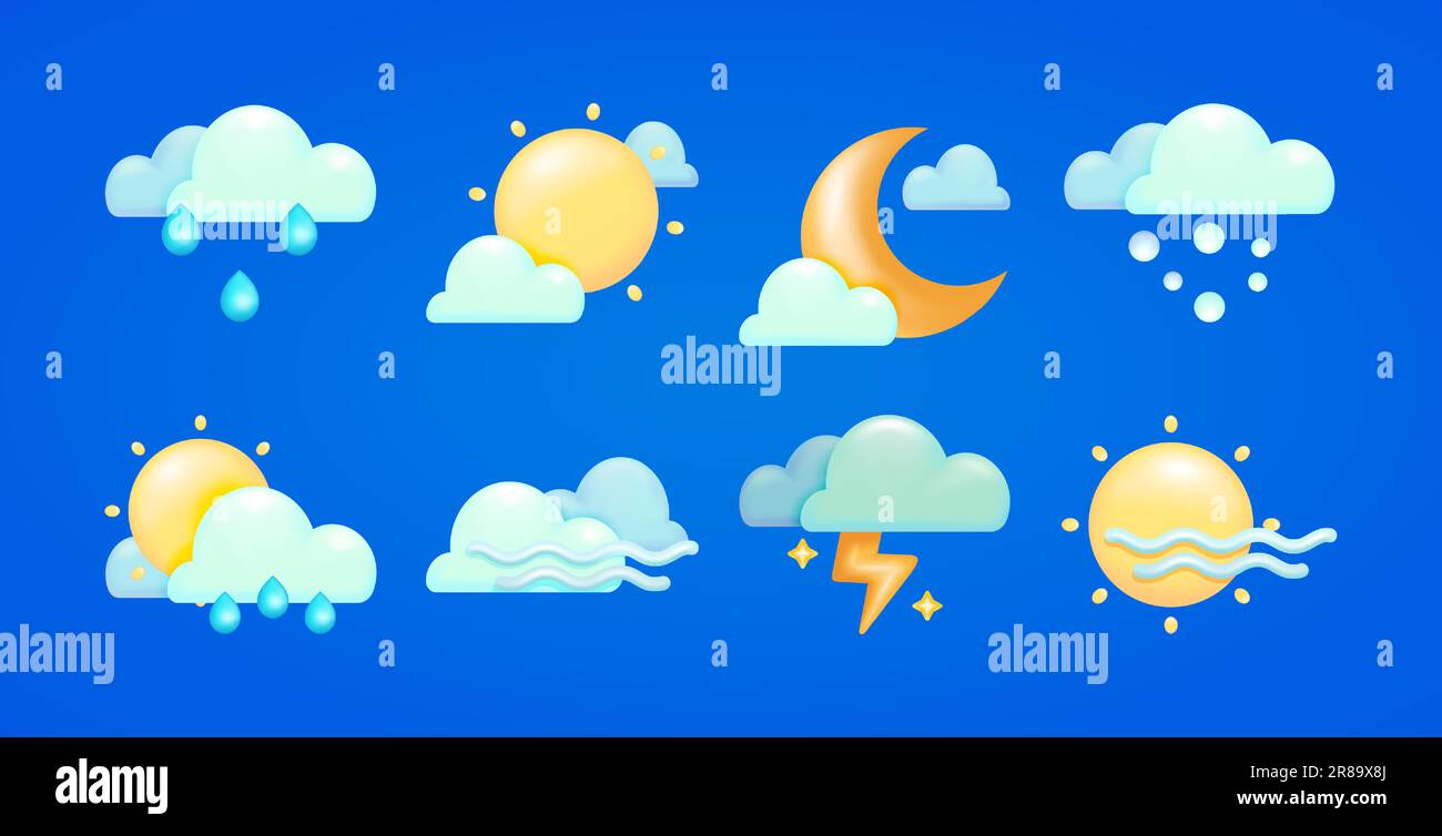 Modern 3d vector weather icon set. Vector symbol on blue background ...