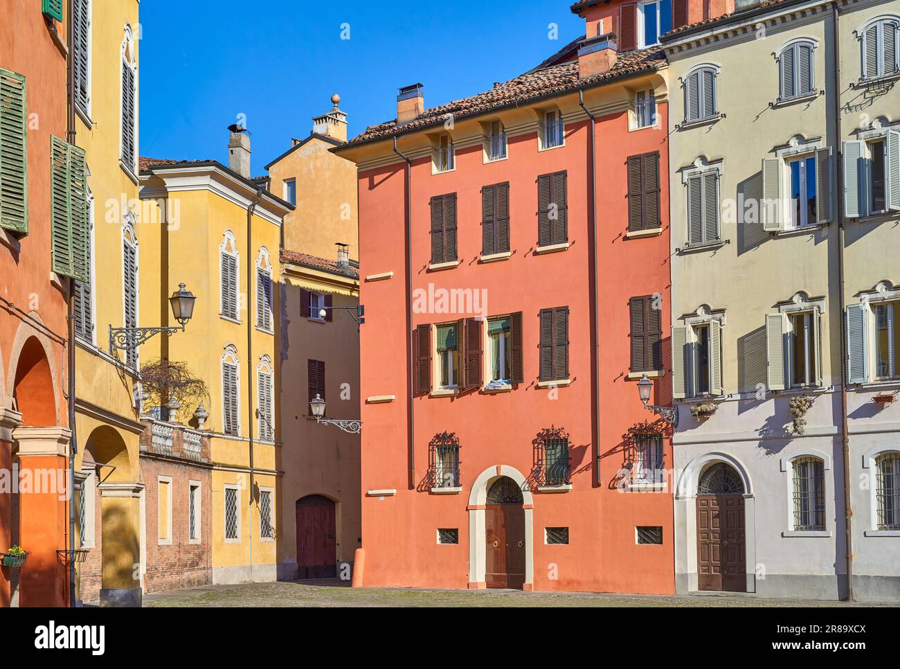 Modena, Italy, the colorful houses of Pomposa street Stock Photo - Alamy