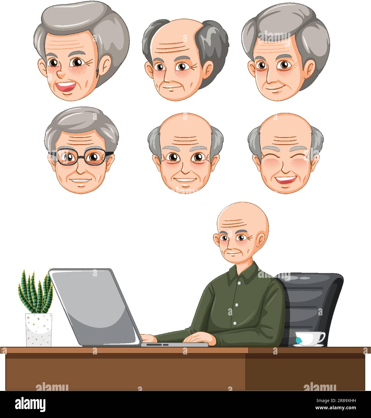 Set of grandfather with different facial expression using computer ...