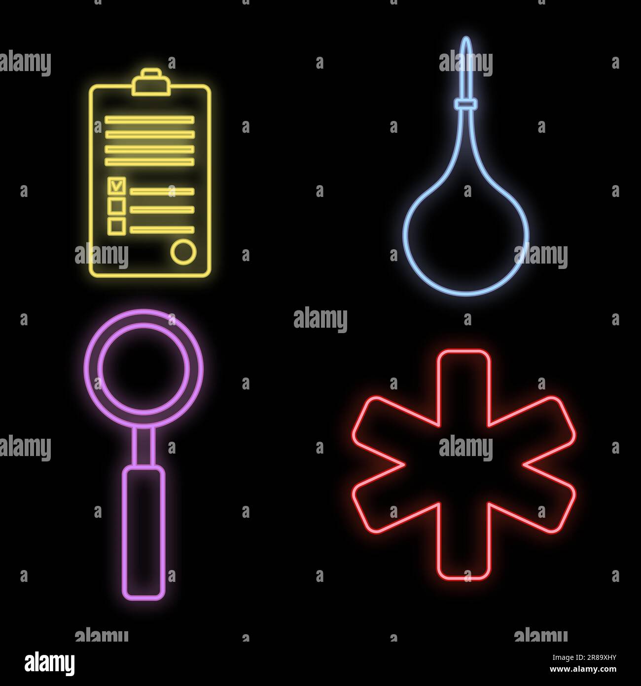 Set of bright luminous multi-colored medical neon signs for a pharmacy ...