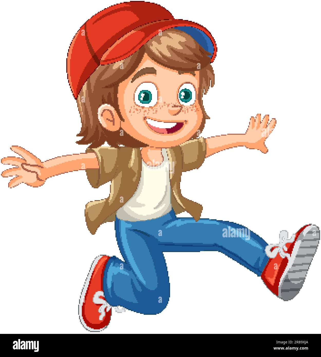 Urban girl wearing cap jumping cartoon character illustration Stock ...