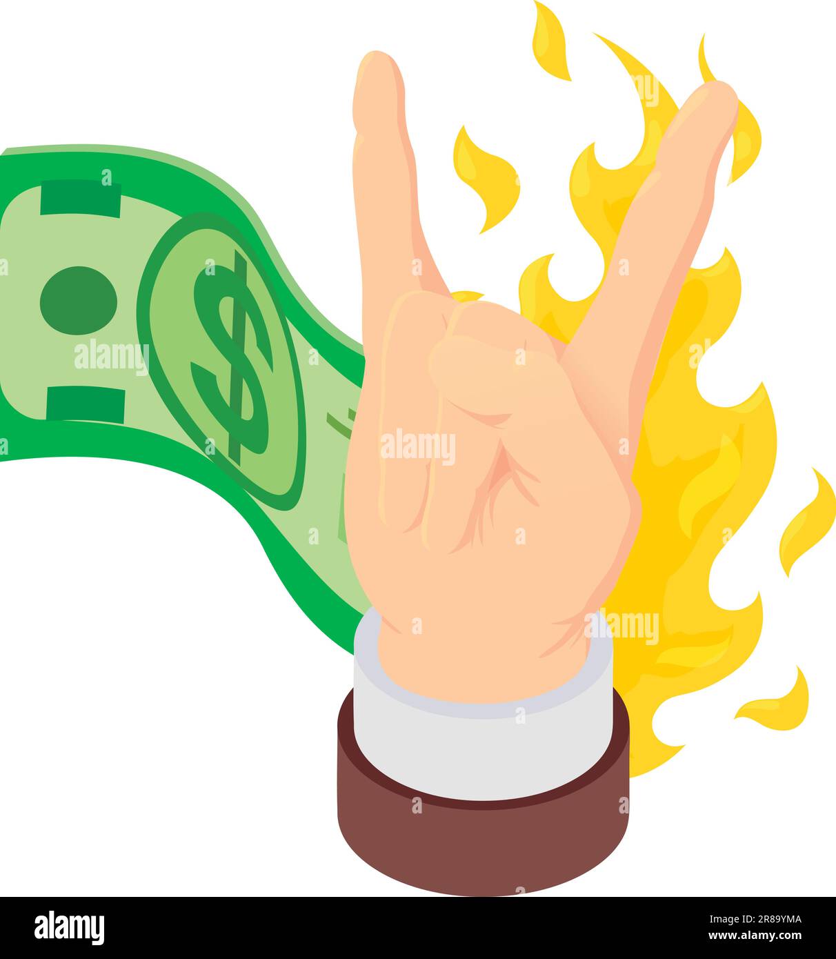 Inflation concept icon isometric vector. Human hand and burning dollar ...