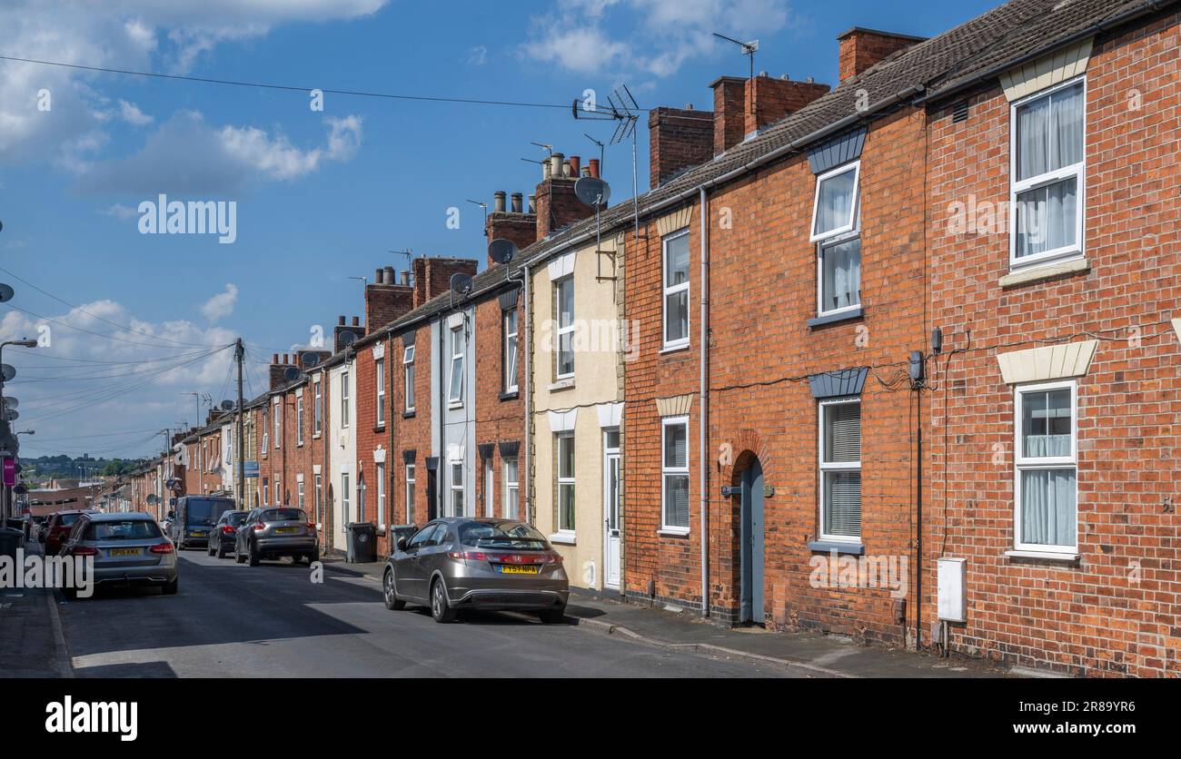 Grantham, Lincolnshire, England, UK. Typical inner city terraced houses ...