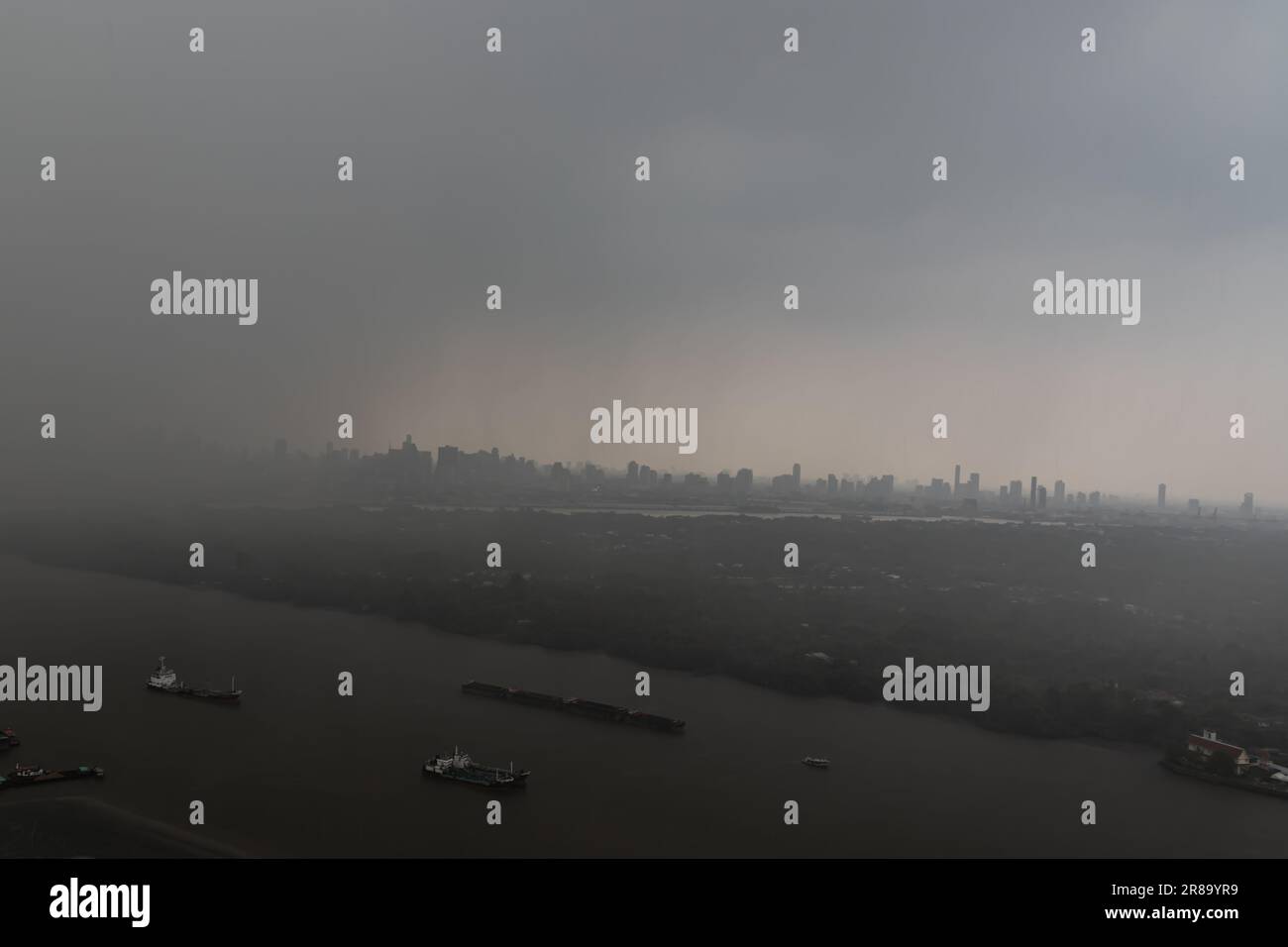 Bangkok, Thailand - May 28, 2023 - Misty Landscape of city skyscrapers ...