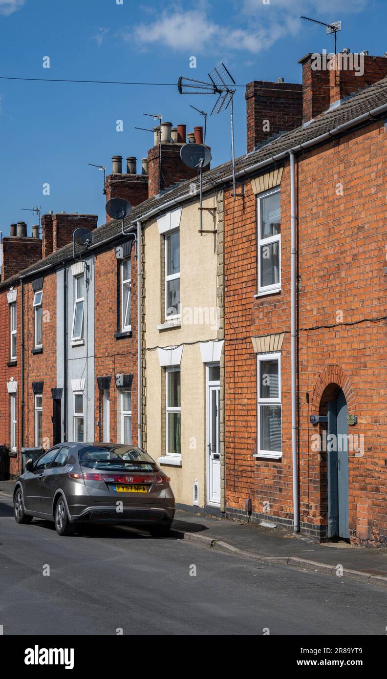 Grantham, Lincolnshire, England, UK. Typical inner city terraced houses ...