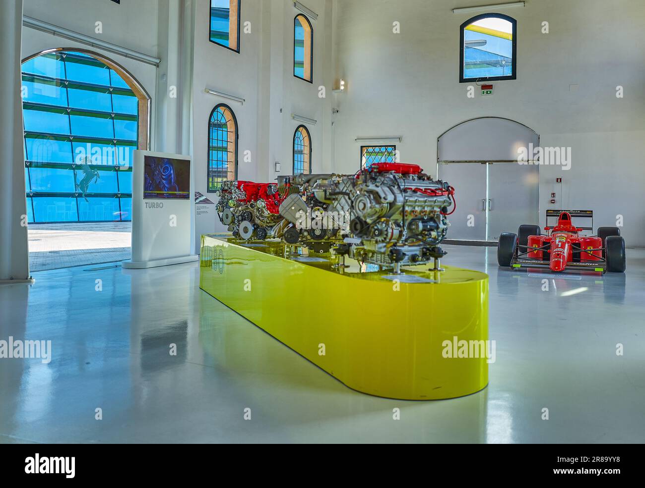 Maranello, Italy - March 6, 2019: Racing turbo engines and a Formula 1 ...