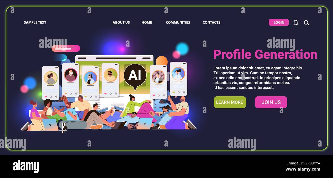 mix race people chatting on social media with ai helper bot profile generation digital ...