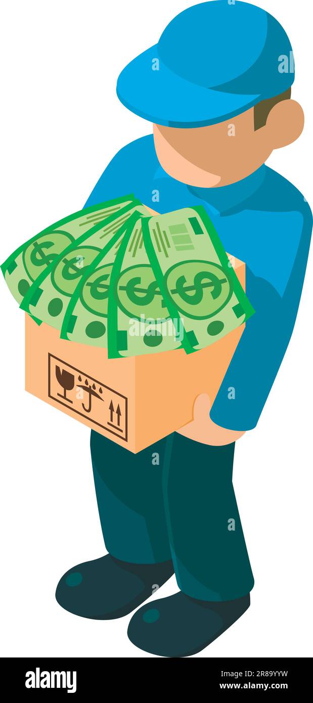 Parcel delivery icon isometric vector. Human with postal parcel and ...