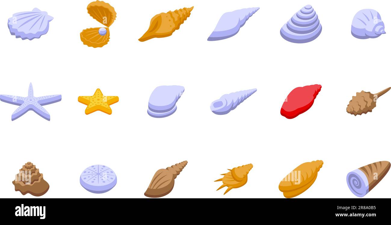 Ocean shell icons set isometric vector. Sea pearl. Water beach Stock ...