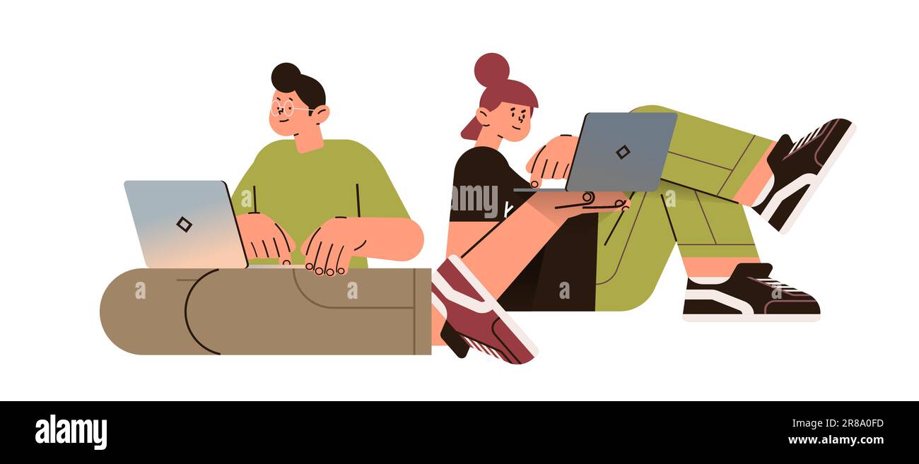 man woman couple using laptops social media communication digital ...