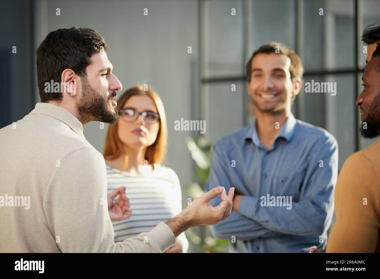 Business conversations of different people during an office walk Stock ...