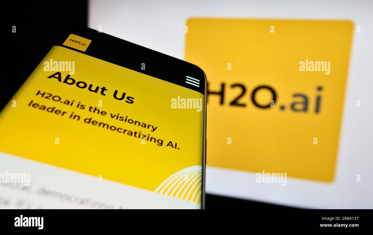 Mobile phone with website of US artificial intelligence company H2O.ai ...