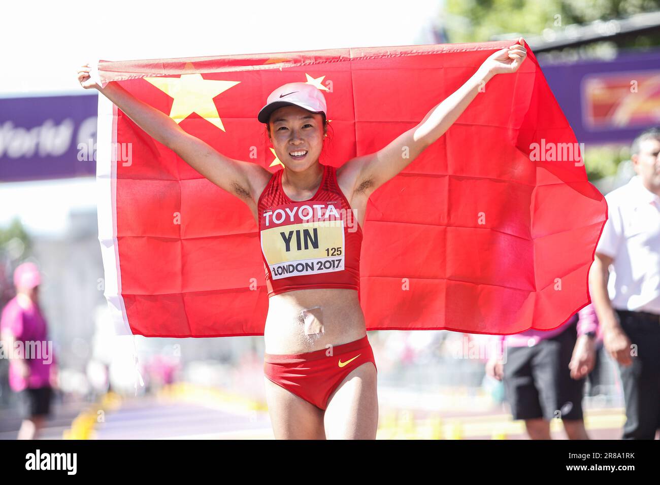 Hang Yin participating in the 20 Kilometres Race Walk at the World Athletics Championships ...