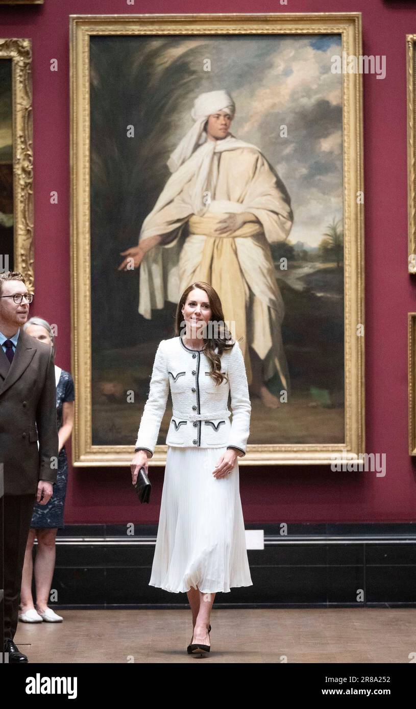Britain's Kate, Princess of Wales, stands in front of Joshua Reynolds's ...