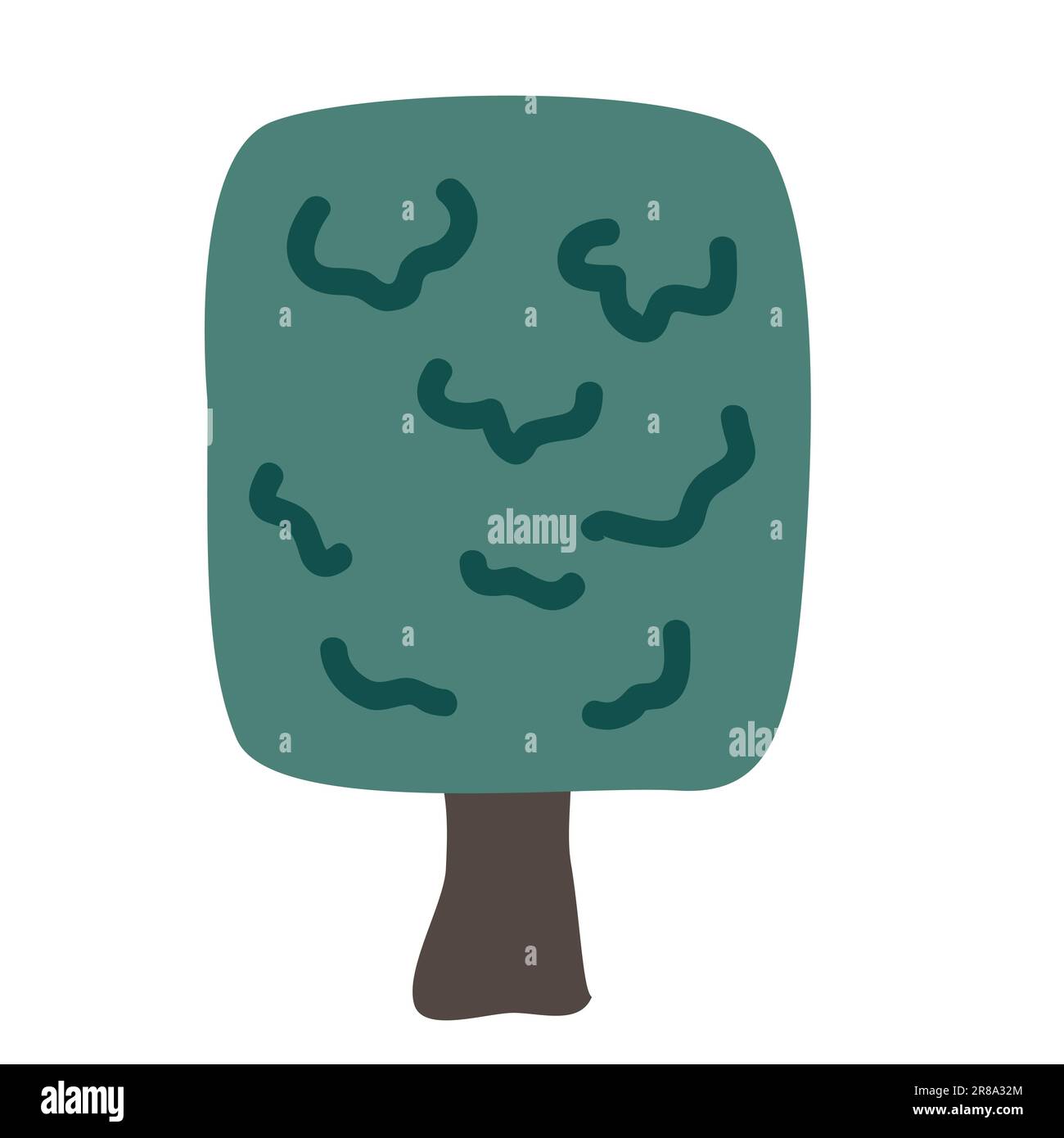 Oak tree icon in doodle cartoon style isolated on white. Forest hand ...