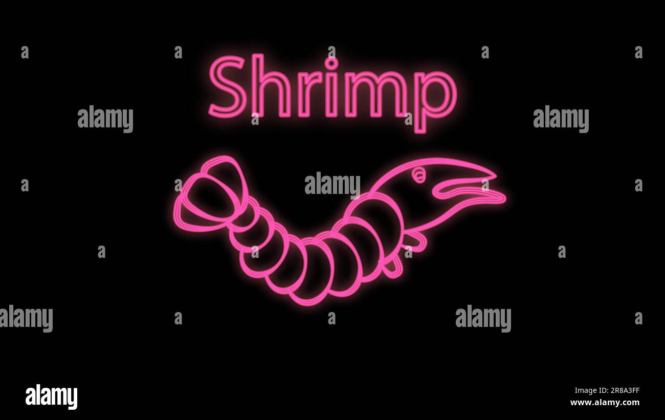 shrimp on a black background, vector illustration, neon. seafood for ...