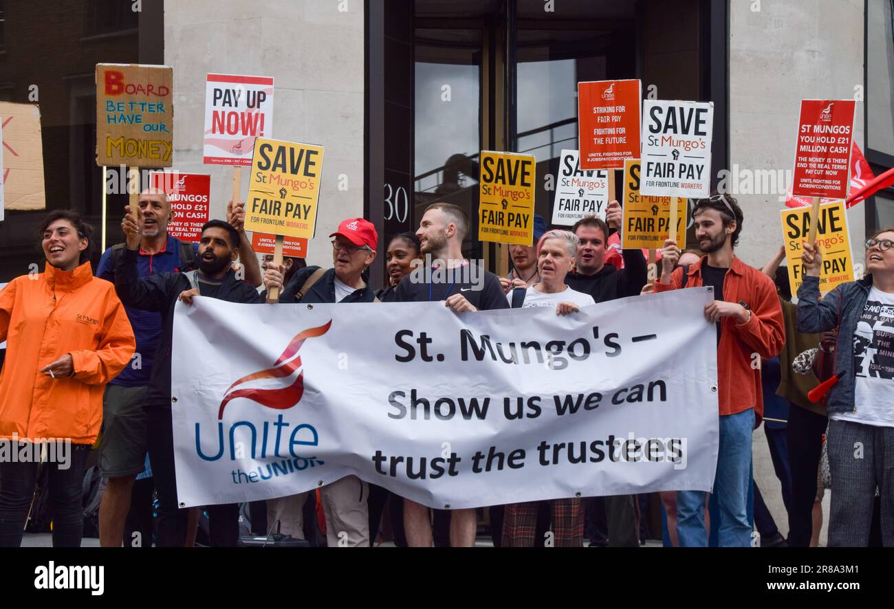 London, UK. 20th June 2023. Members of homelessness charity St Mungo's ...