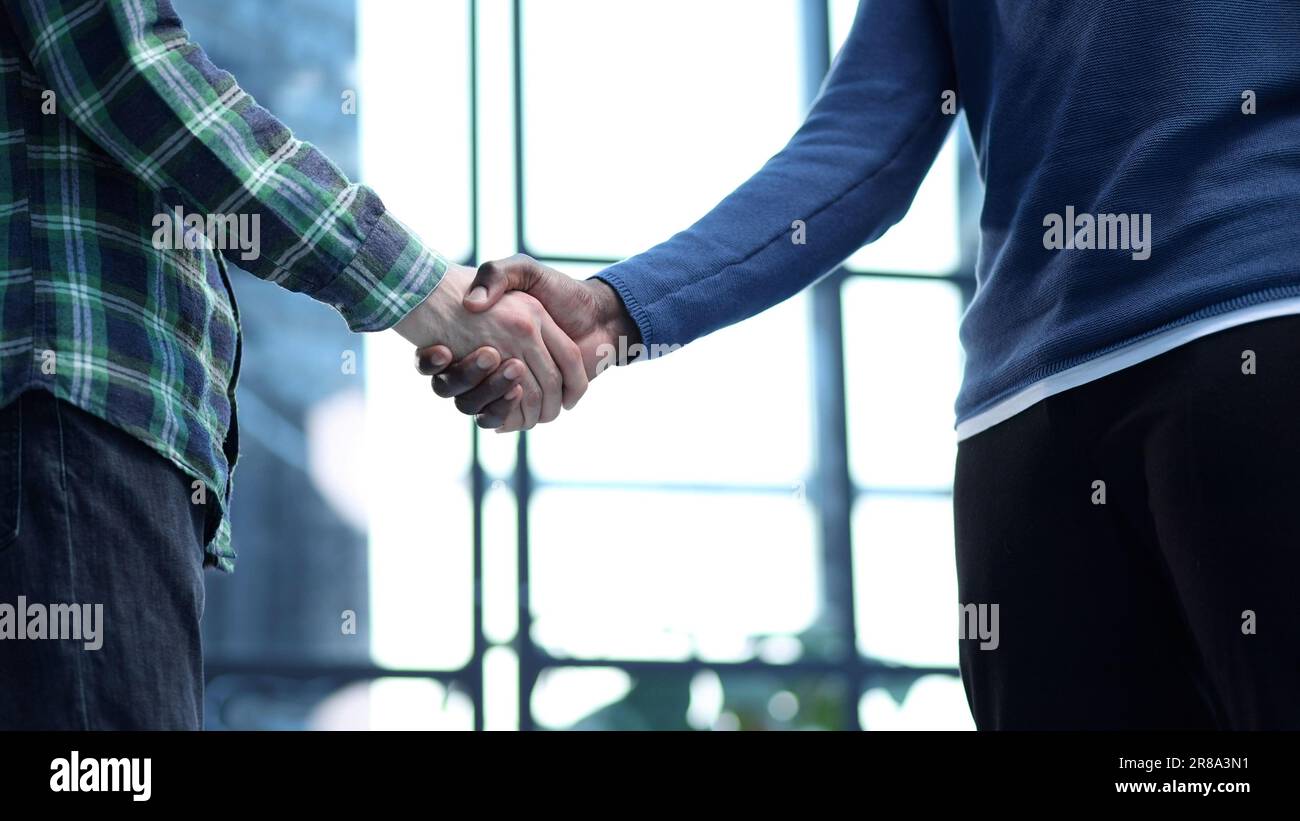 african black businessman handshaking white partner congratulating with ...