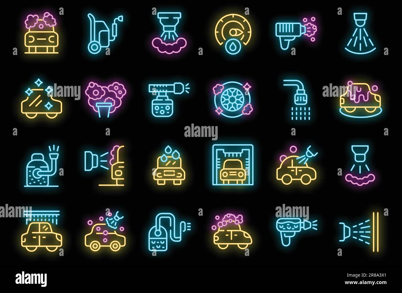 High pressure washer icons set outline vector. Car wash. Cleaner water ...