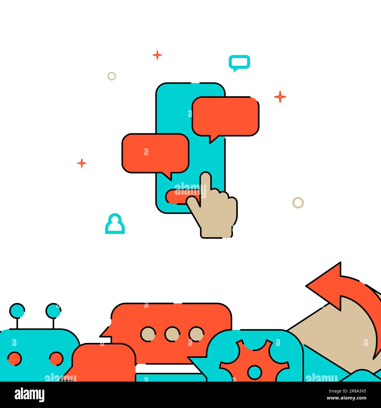 Smartphone chat and hand tap filled line vector icon, simple ...