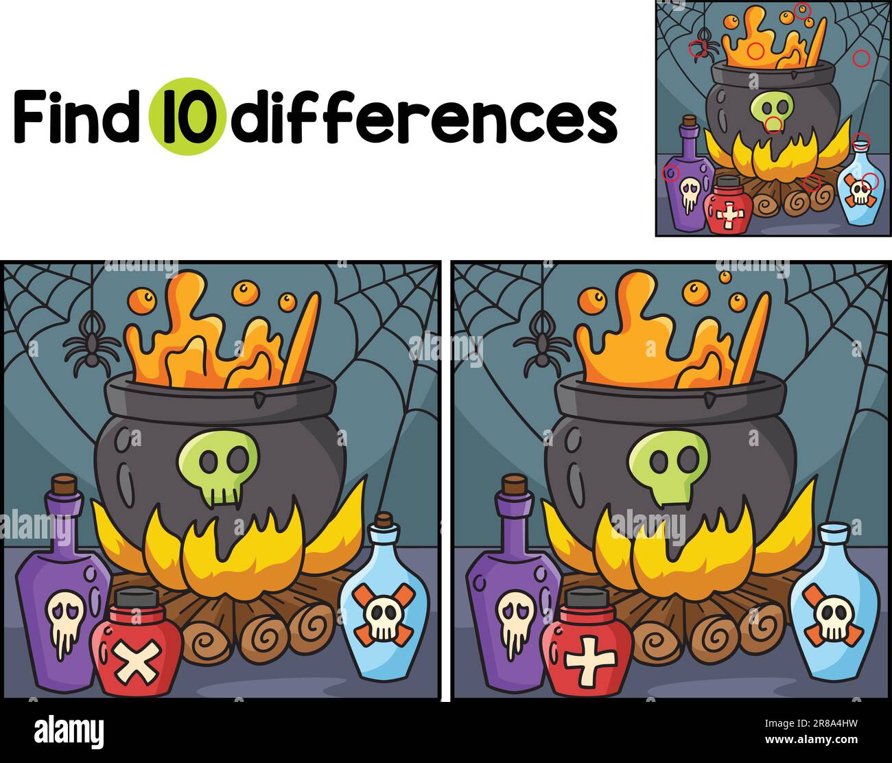 Witch Cauldron Halloween Find The Differences Stock Vector Image & Art ...