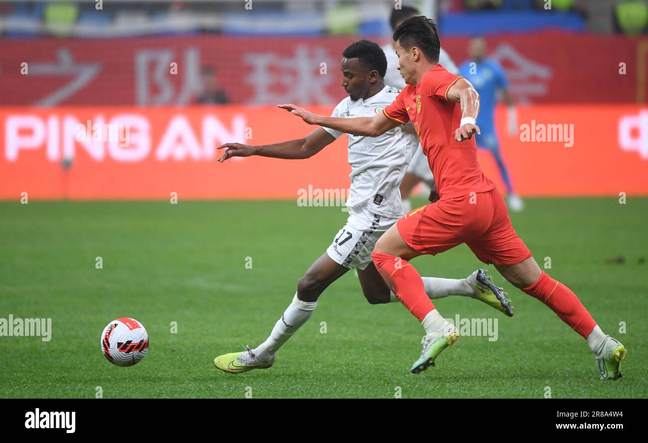 Dalian, China's Liaoning Province. 20th June, 2023. Mousa Farawi (L) of ...