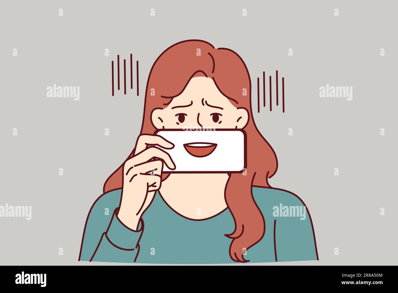 Depressed Woman With Fake Smile Hides Emotions Pretending To Be