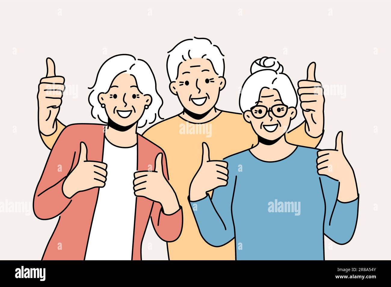 Overjoyed elderly people showing thumbs up enjoying maturity. Smiling ...