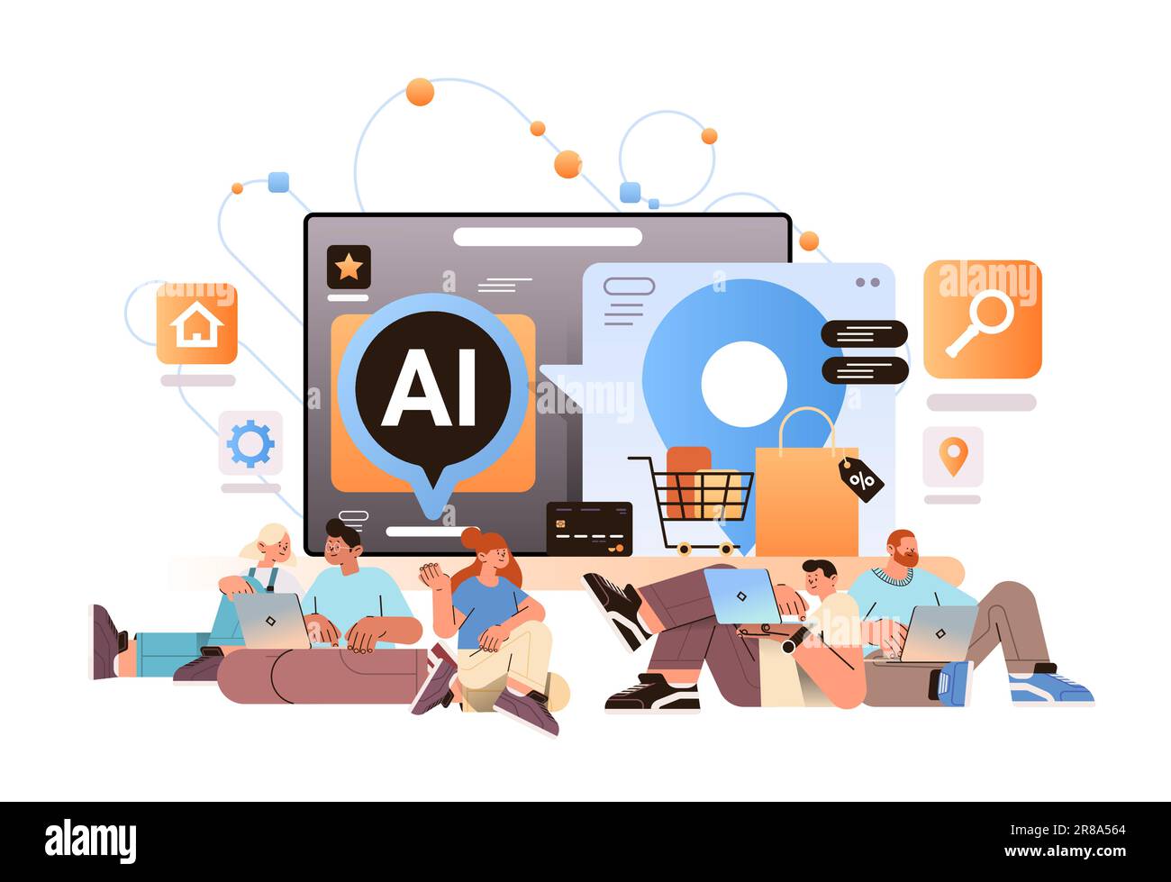 people buying things in computer app with ai shopping assistant helper ...