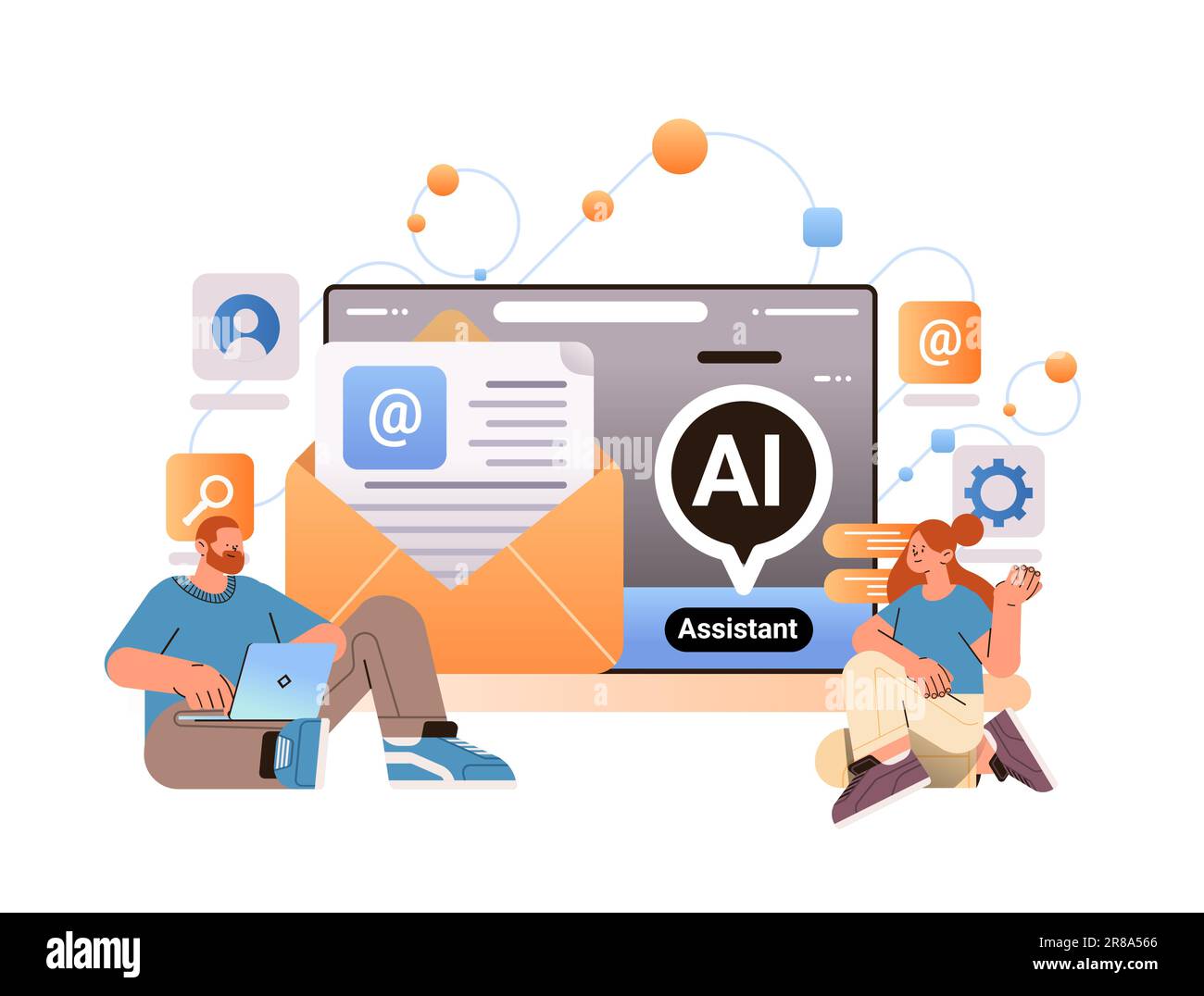 businesspeople using computer app with email assistant ai helper bot ... businesspeople using computer app with email assistant ai helper bot ...