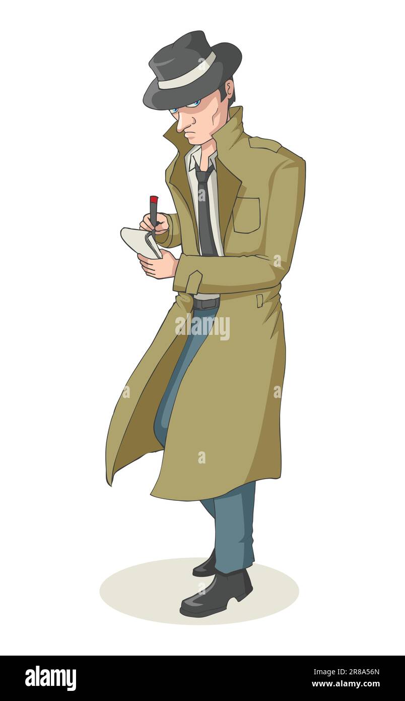 Cartoon illustration of a detective writing a note Stock Vector Image ...