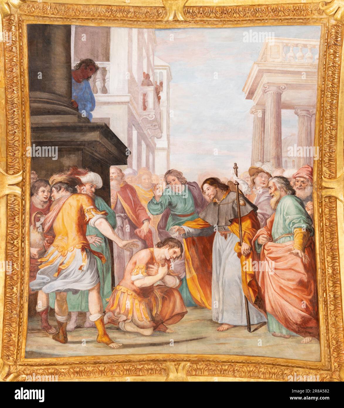 GENOVA, ITALY - MARCH 6, 2023: The fresco scene from life of St. James ...