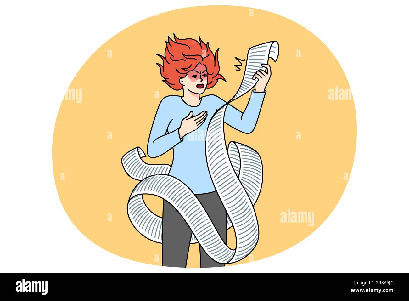 Stressed young woman with long list annoyed with plans and problems ...