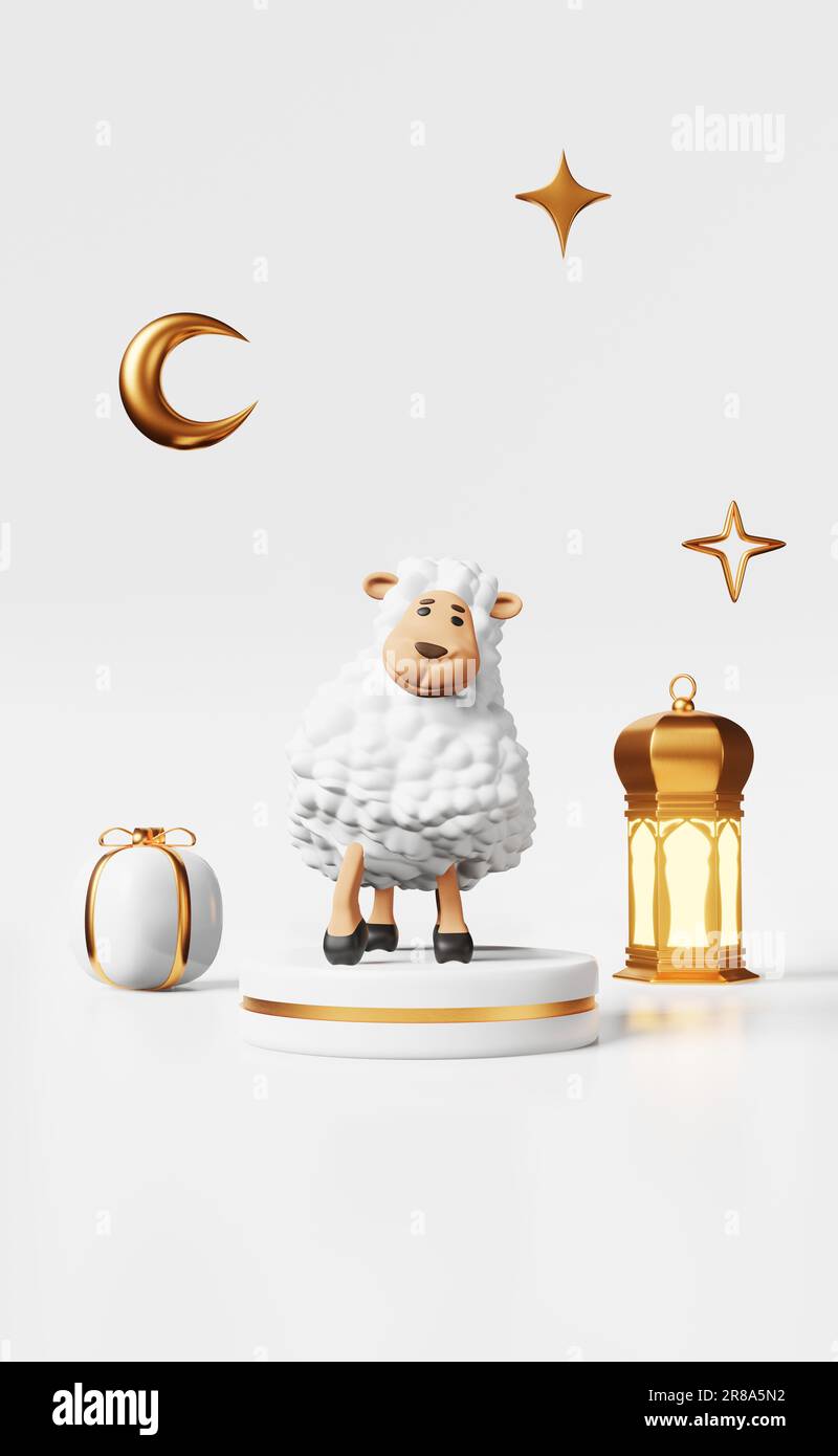 Dancing sheep podium Sacrifice Islamic holidays advertising 3d ...