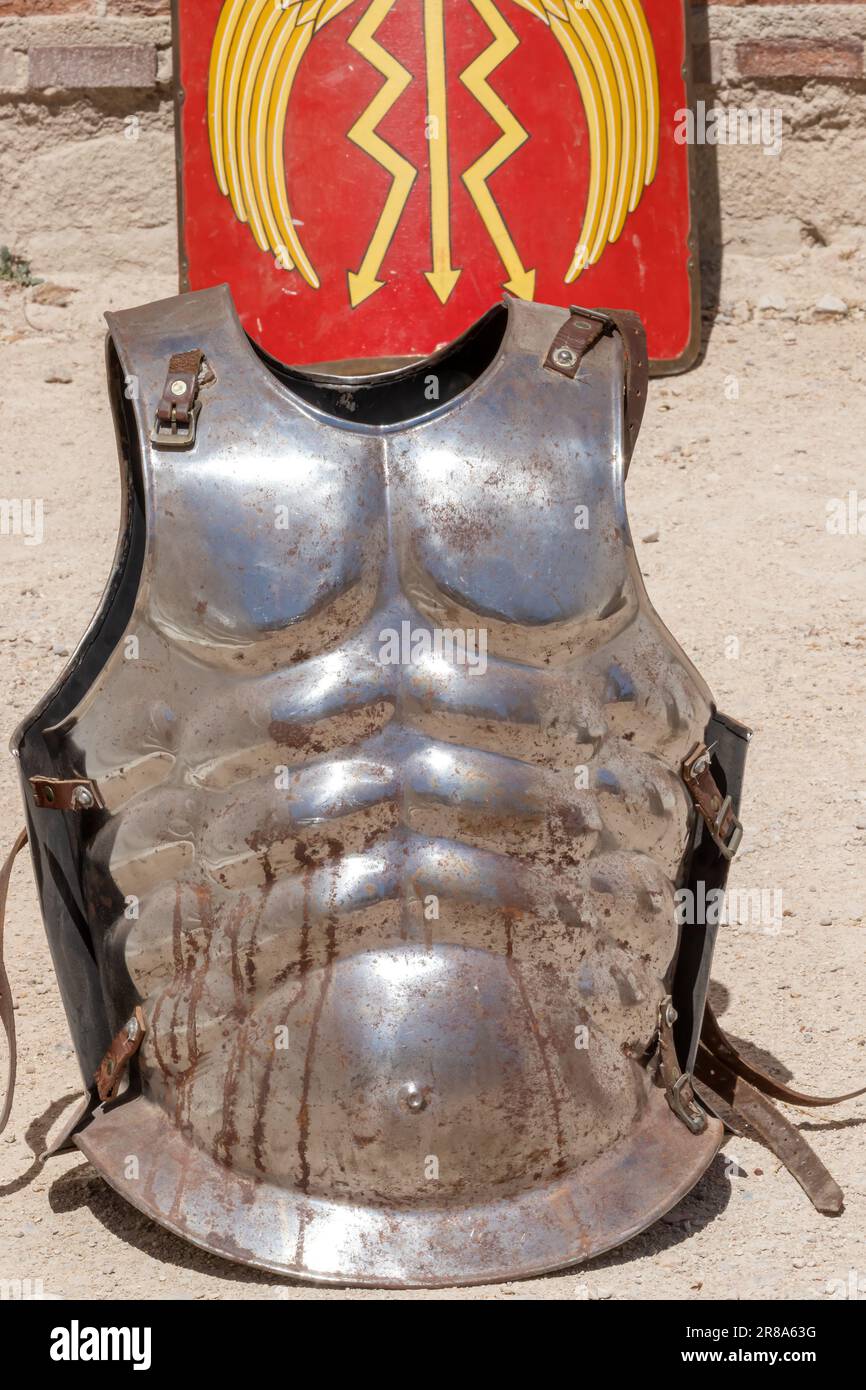 vertical view of an ancient roman empire soldier armor cuirass "Lorica ...