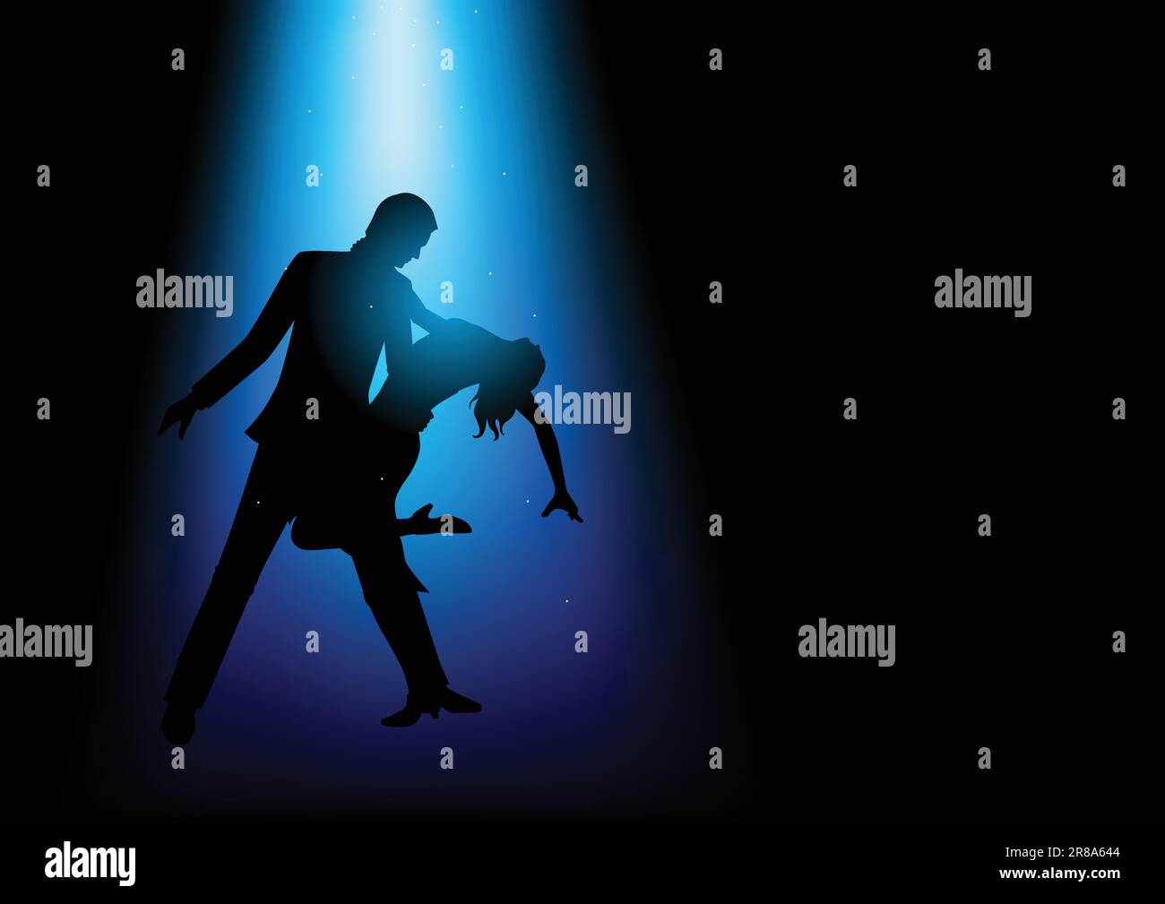 Silhouette illustration of a couple dancing under the blue light Stock ...
