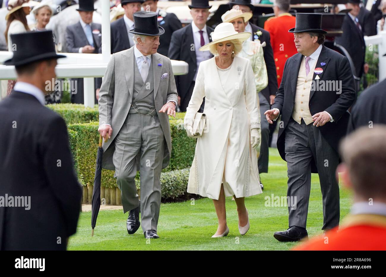 King Charles III (left), Queen Camilla and Chairman of the Ascot ...