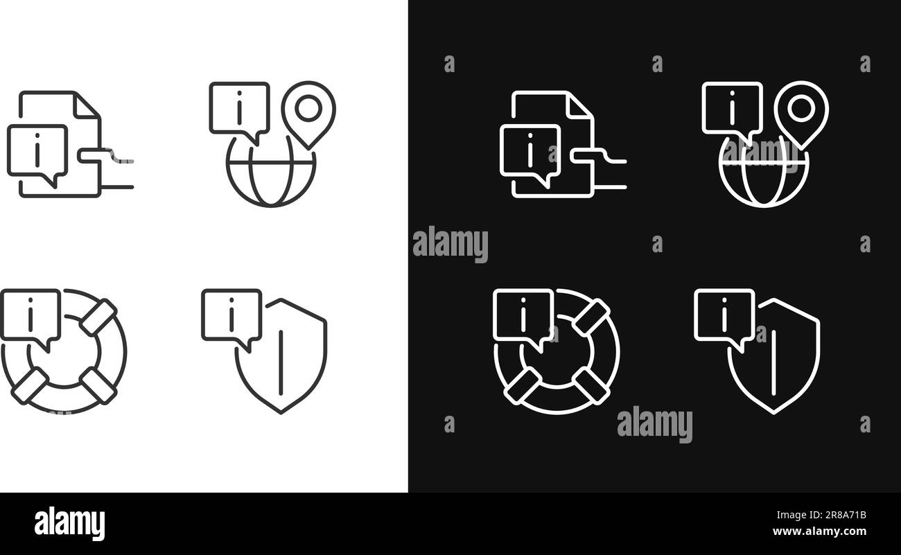Safe information service pixel perfect linear icons set for dark, light ... Safe information service pixel perfect linear icons set for dark, light ...