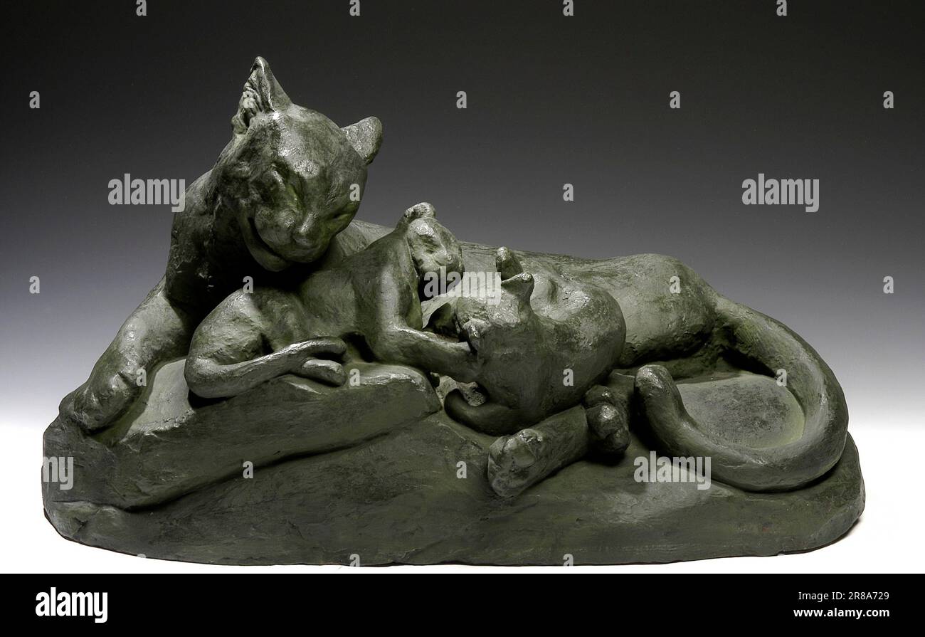 Panther and Cubs--"Maternal Affection" ca. 1870-1907 by Edward Kemeys ...