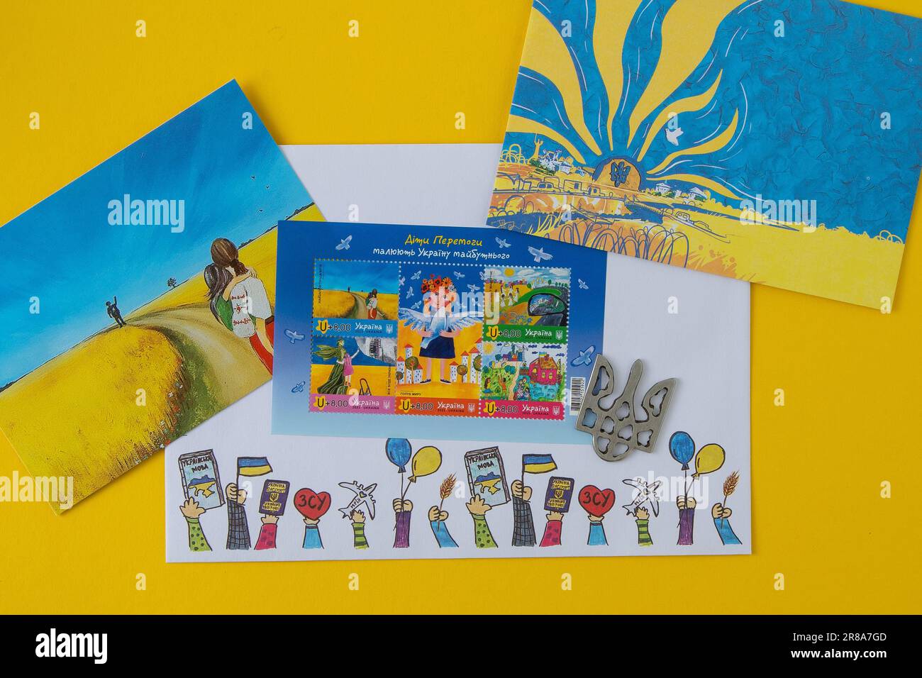 Ukrposhta. A set of different Ukrainian postage stamps and postcards ...