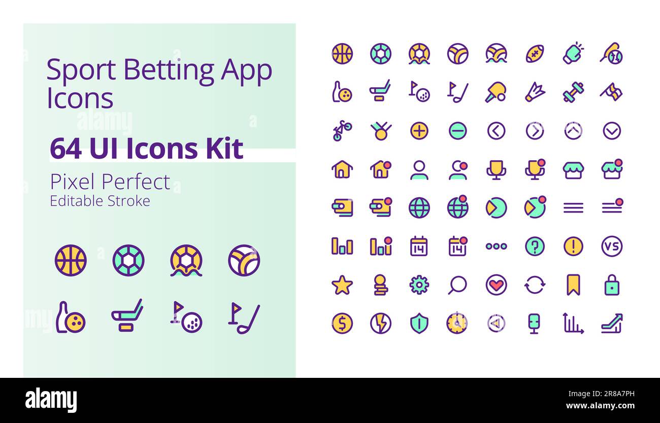 Sport betting online pixel perfect RGB color ui icons kit Stock Vector ...
