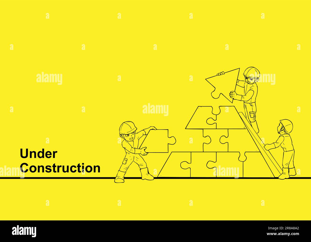 Line art illustration of a construction worker building a puzzle for ...