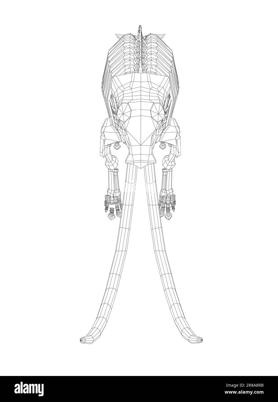 Vector Illustration Of Wireframe Mammoth Skeleton On Isolated White Background Vector