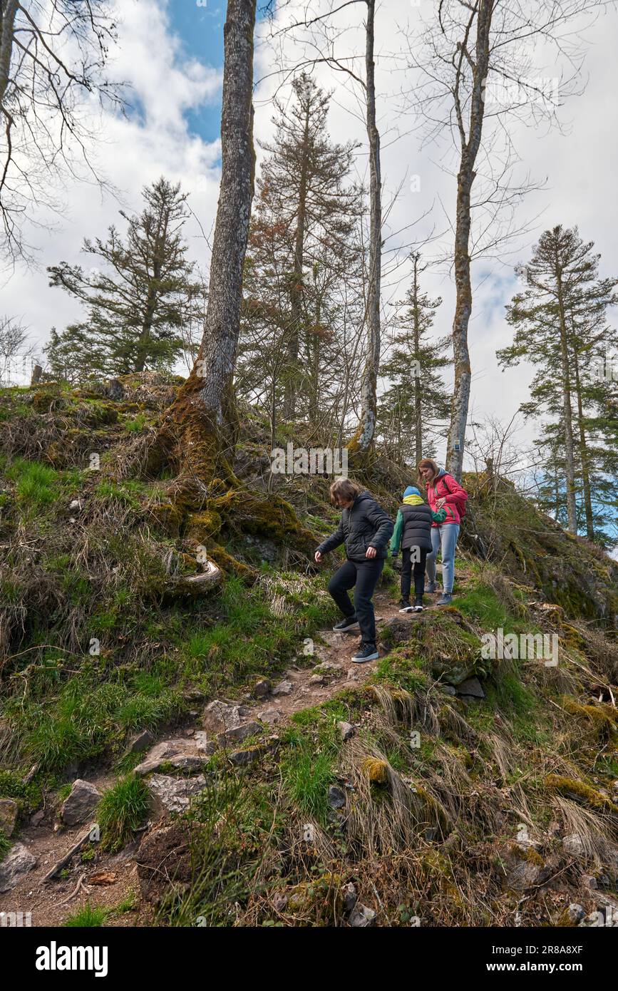 Family hiking in mountains travel adventure vacations group hikers ...