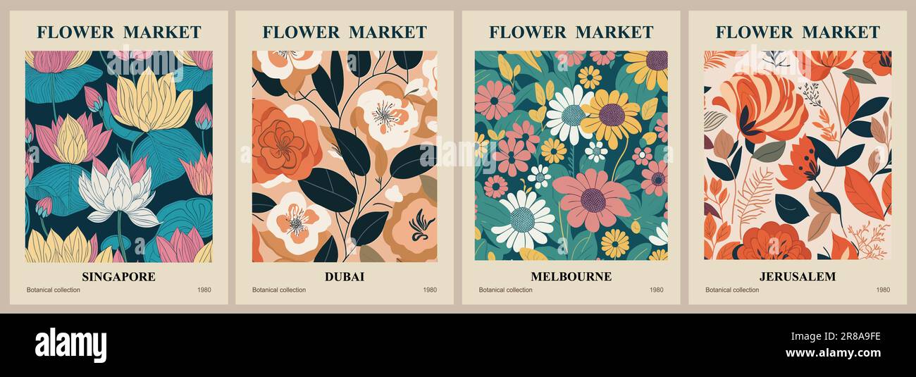 Set of abstract flower market posters vector art Stock Vector Image ...