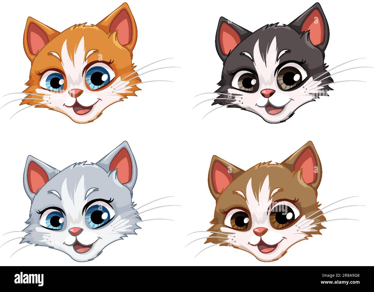 Collection of Cute Cat Heads Vector illustration Stock Vector Image ...
