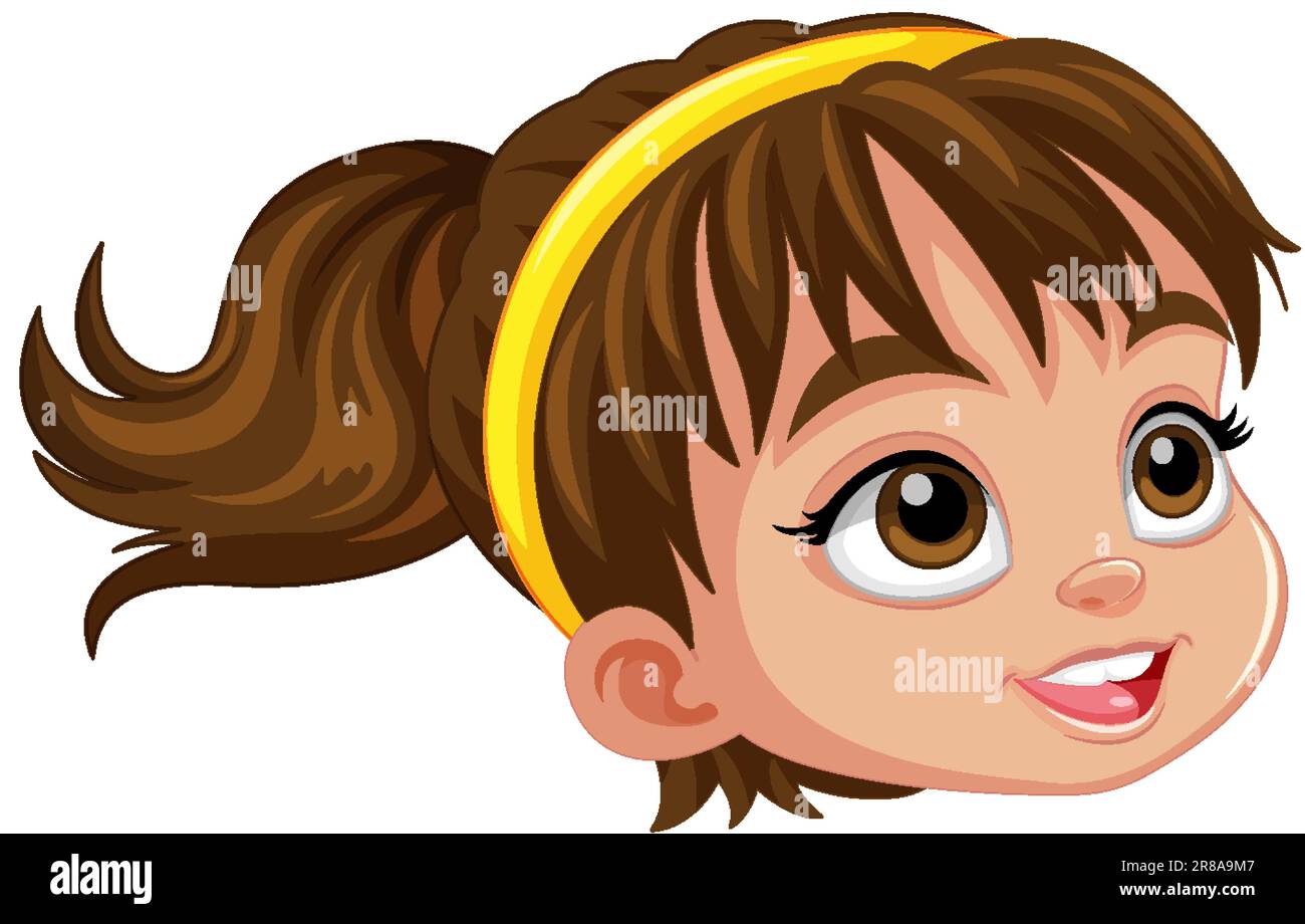 Cute girl face cartoon wearing hair band isolated illustration Stock ...