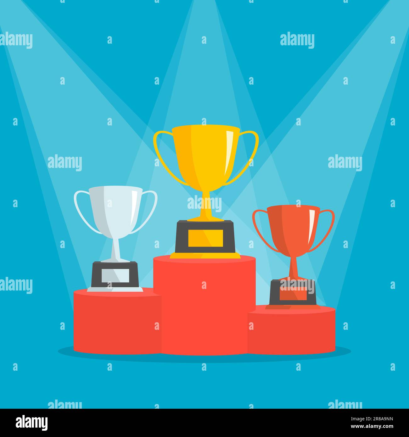 Winners podium with trophy cups and spotlights. Vector award nomination ...