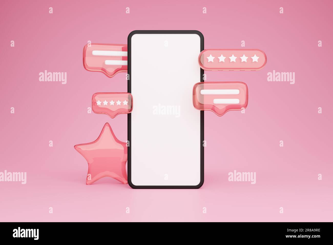 Mobile Phone And Five Stars Rating Icons Over Pink Background Stock ...